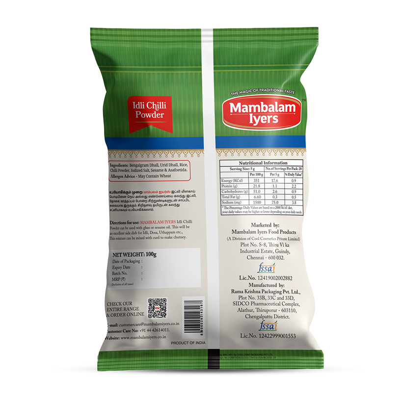 Mambalam Iyers - Idli Chilli Powder - 100g Pouch | Idly Milagai Podi ...